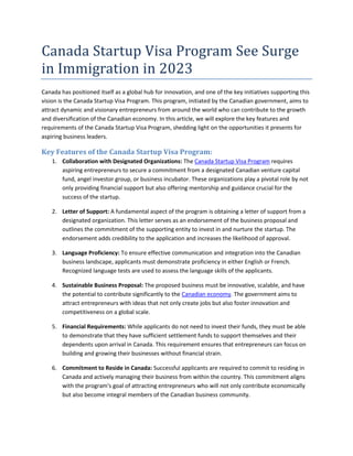 Canada Startup Visa Program See Surge in Immigration in 2023.docx | Startups | Business