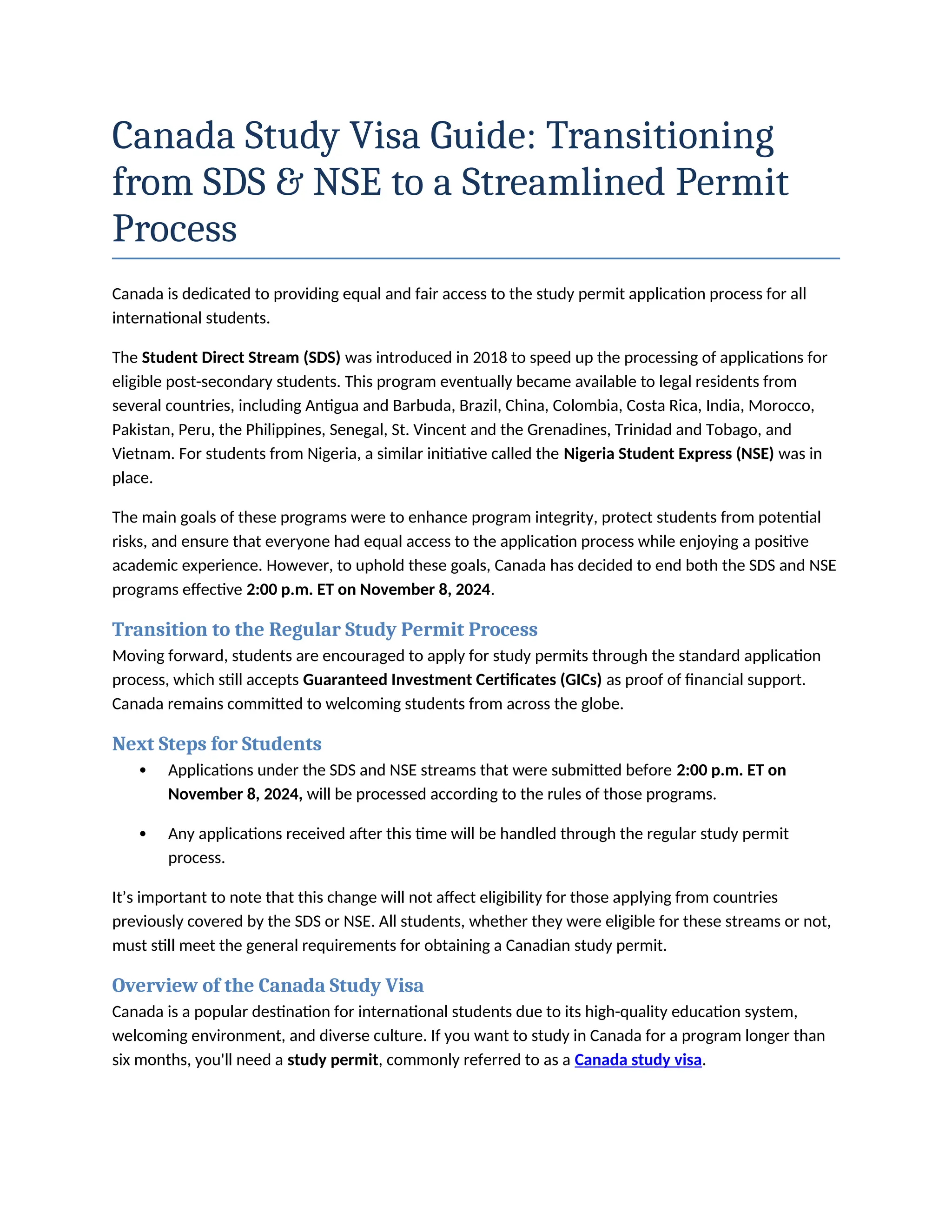 Canada Study Visa Guide Transitioning from SDS & NSE to a Streamlined ...