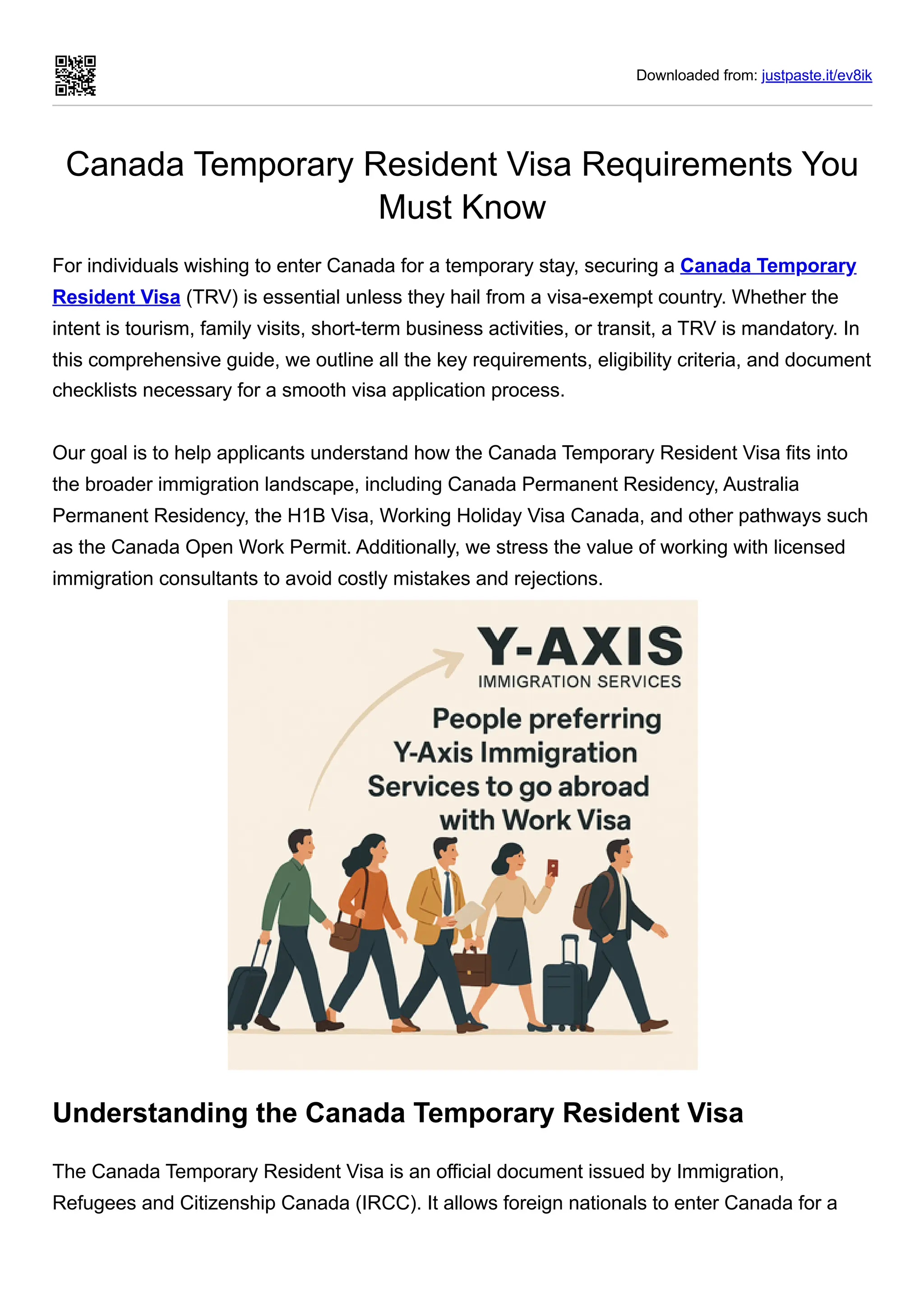 Canada Temporary Resident Visa - Y-Axis Canada | PDF