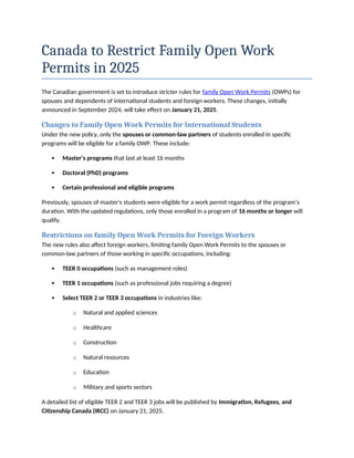 Canada to Restrict Family Open Work Permits in 2025.docx