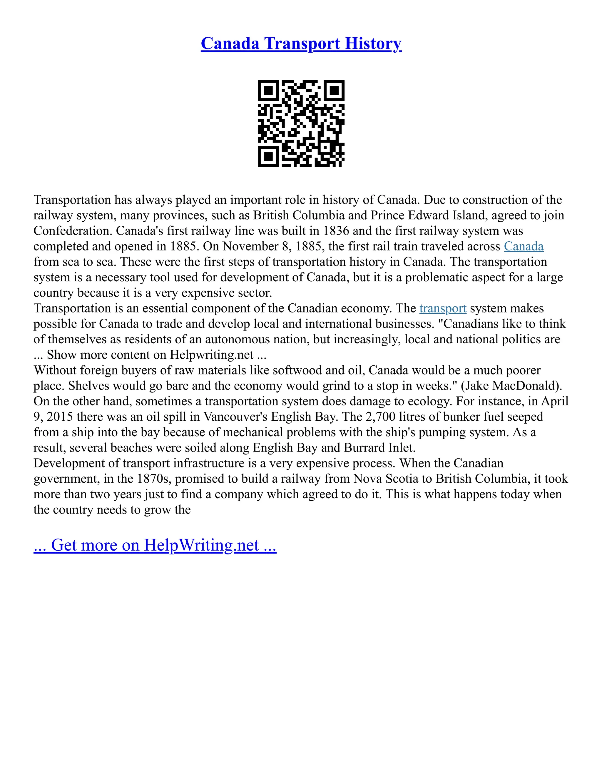 Canada Transport History | PDF