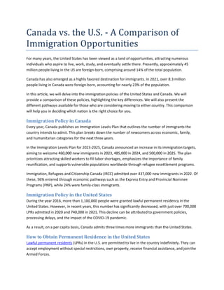 Canada vs. the U.S. - A Comparison of Immigration Opportunities.docx