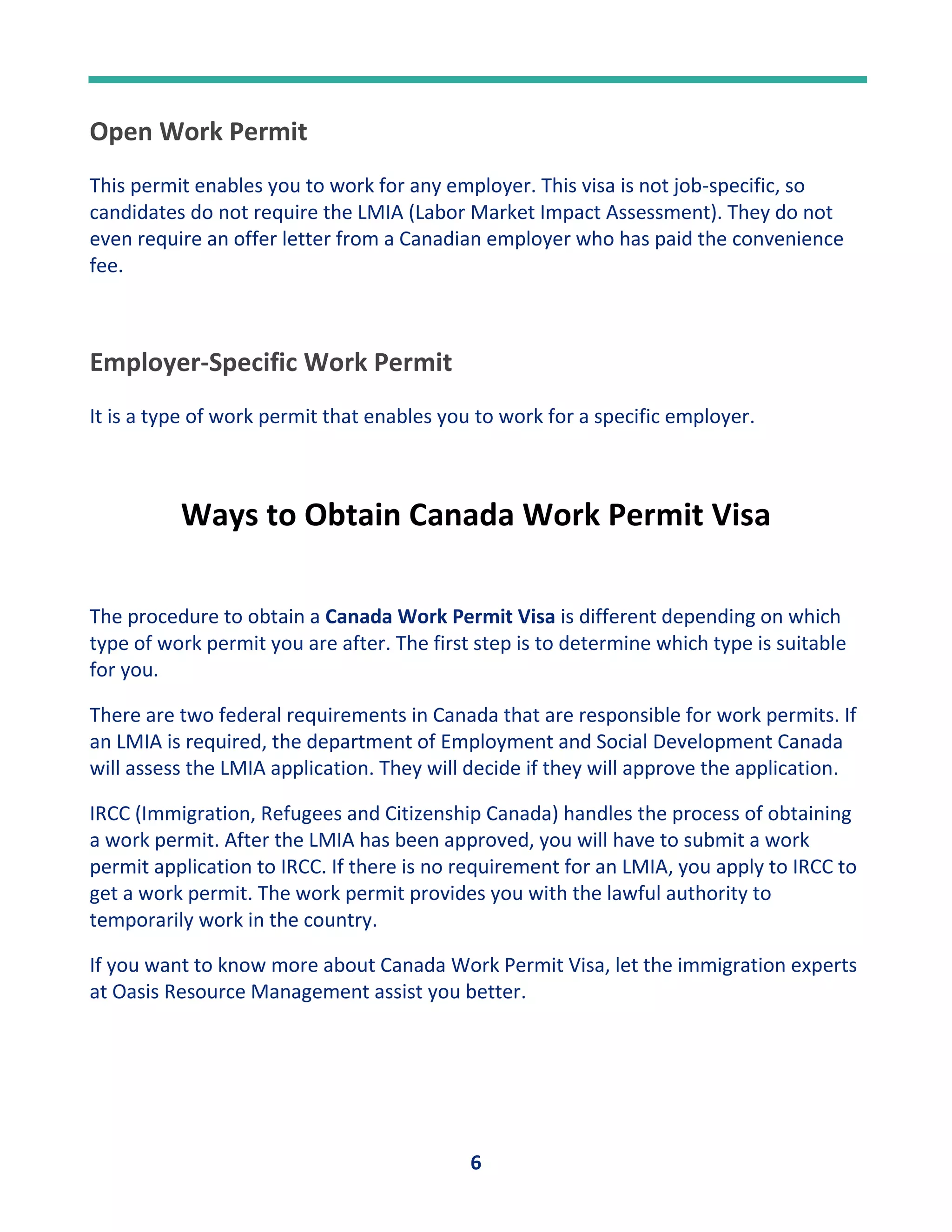 Canada Work Permit Visa | PDF