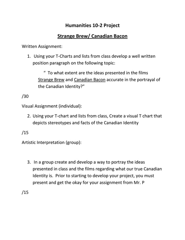 Canadian Bacon Strange Brew Projects | DOCX