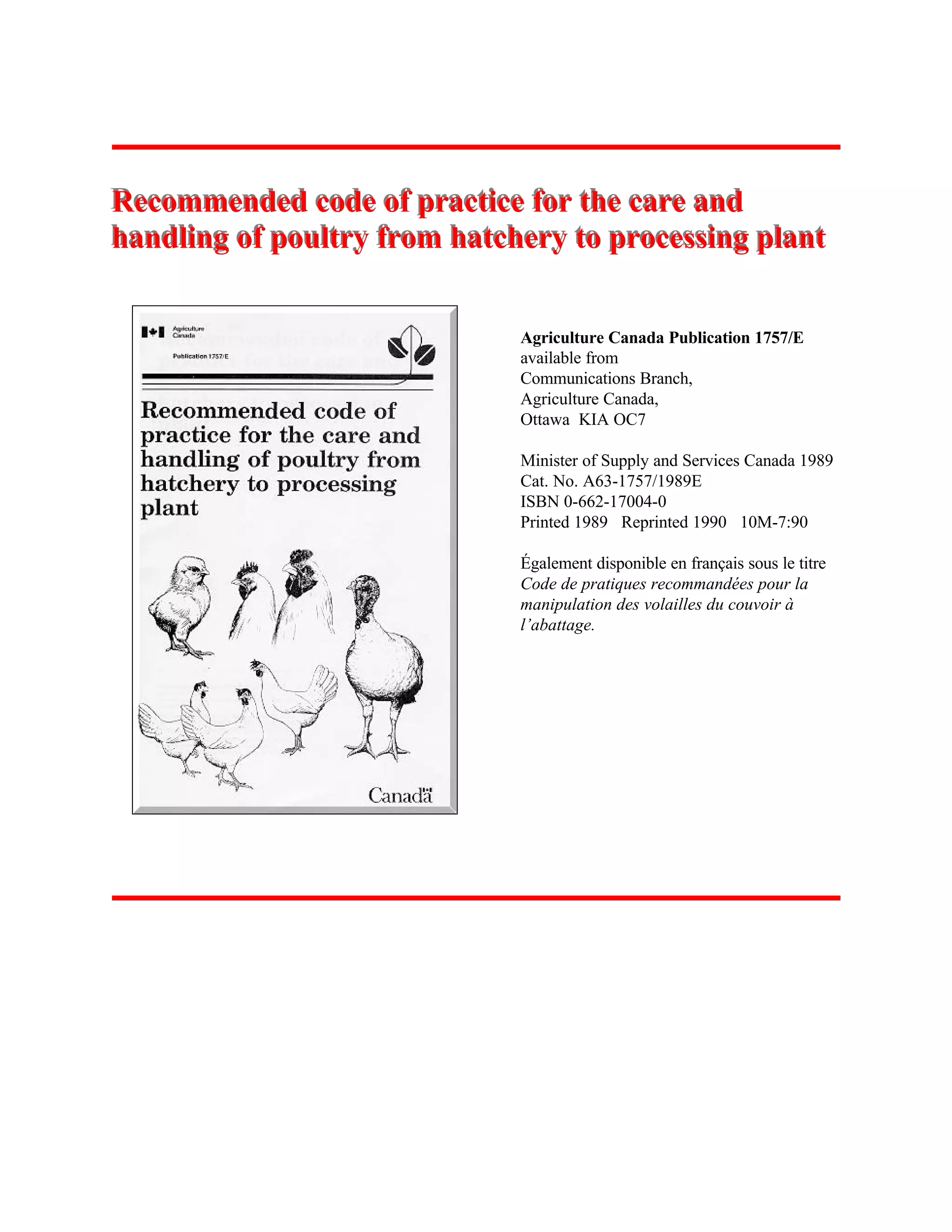 Canadian code of practice for the care and handling of poultry | PDF