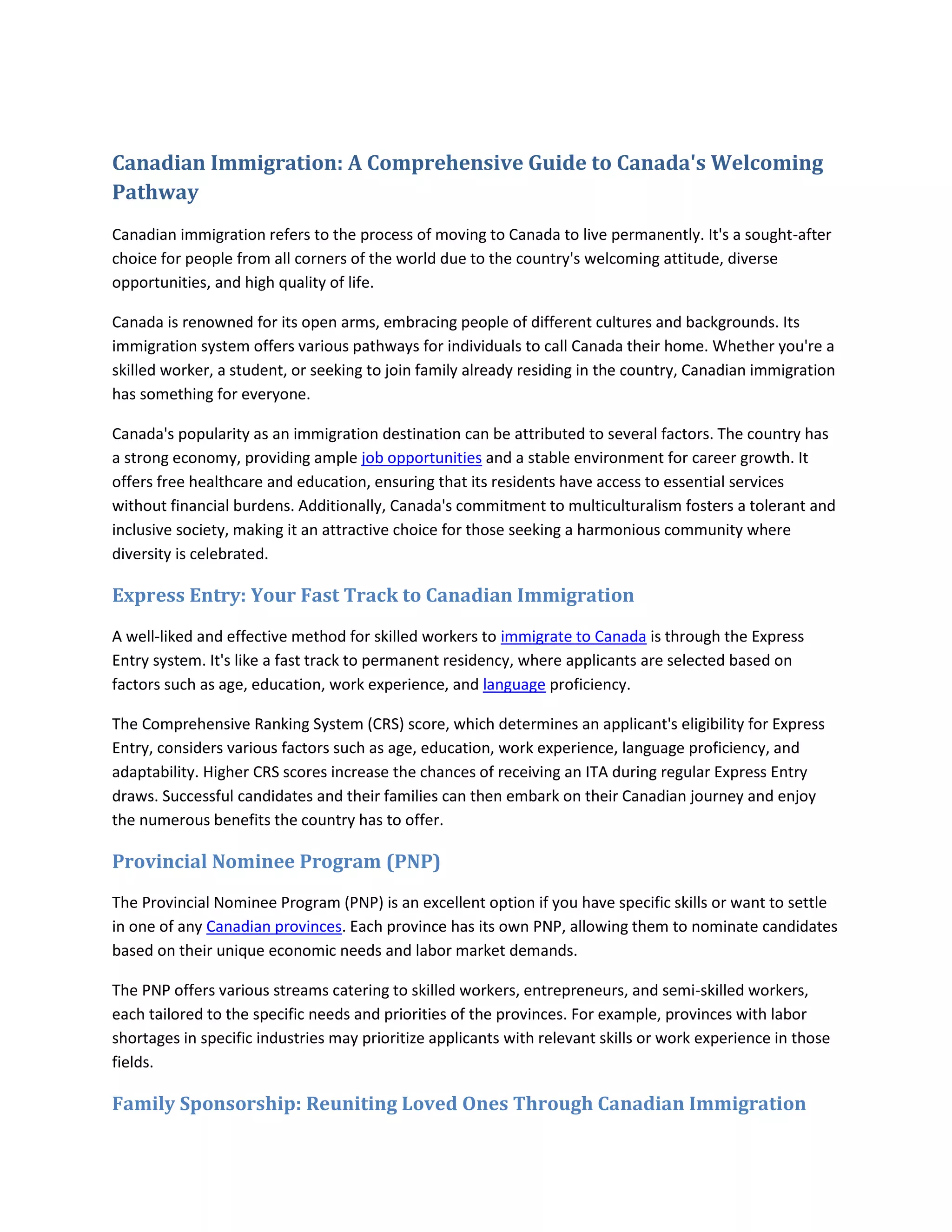 Canadian Immigration, A Comprehensive Guide to Canada's Welcoming ...