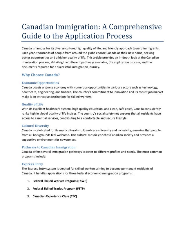 Canadian Immigration A Comprehensive Guide to the Application Process.docx