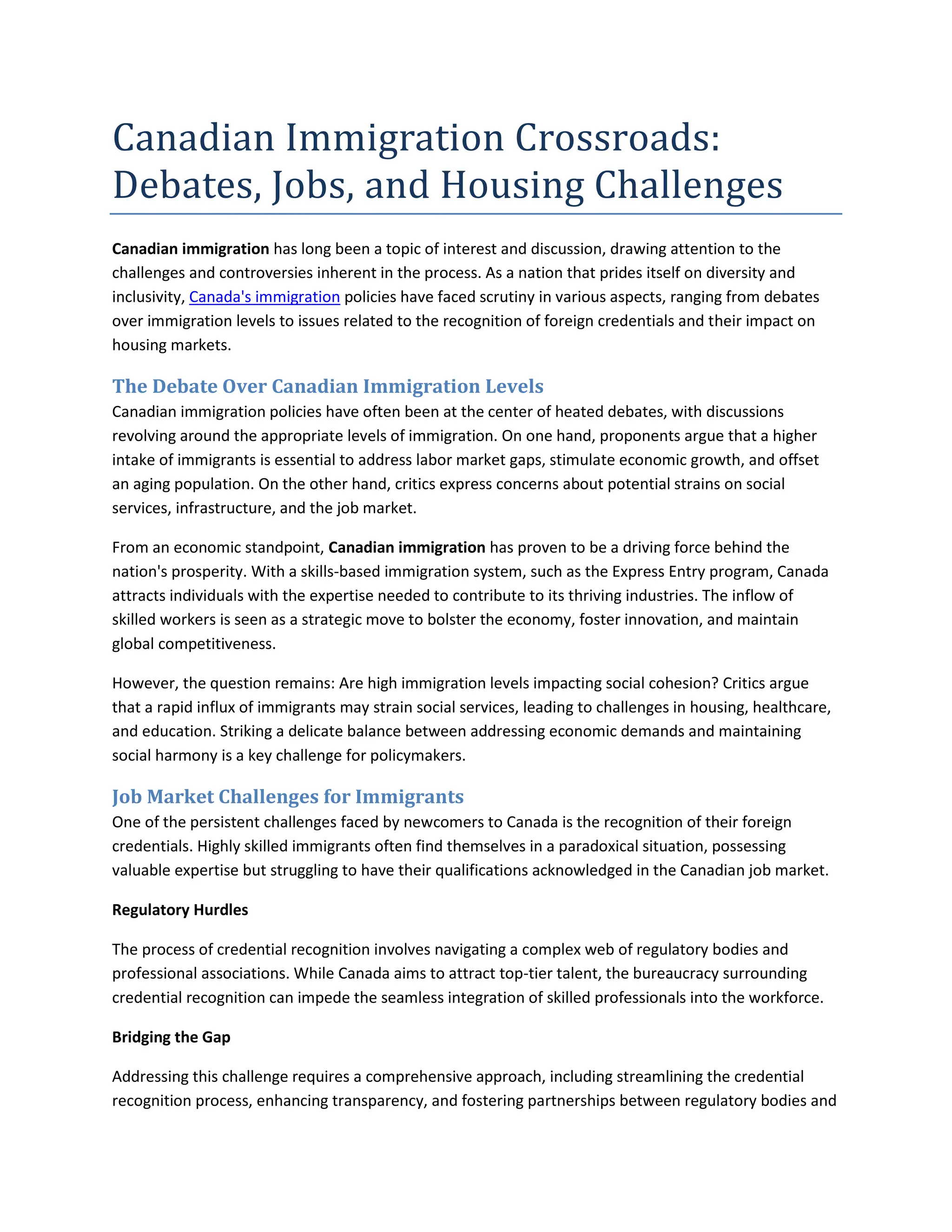 Canadian Immigration Crossroads - Debates, Jobs, and Housing Challenges ...