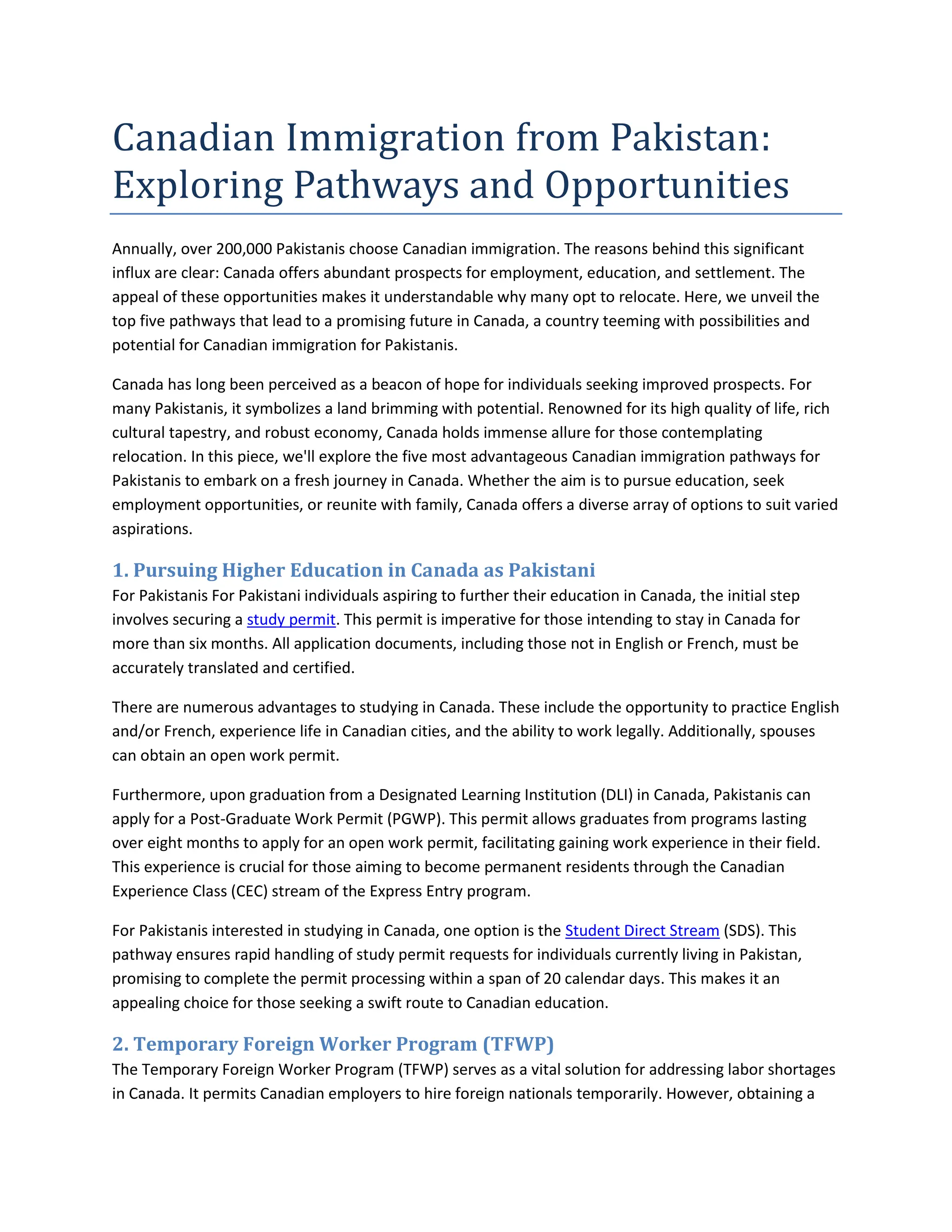 Canadian Immigration from Pakistan Exploring Pathways and Opportunities ...