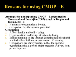 Canadian model of occupational performance and engagement | PPTX