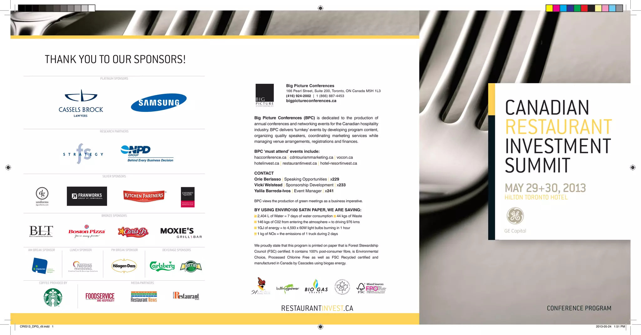 2013 Canadian Restaurant Investment Summit- brochure | PPT
