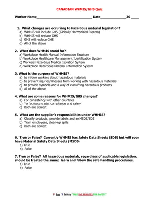 Canadian whmis ghs quiz_2015 | PDF