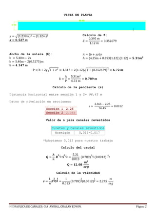 CALCULO DE CAUDAL - FORMULA DE MANNING-Canal hidraulica | DOCX