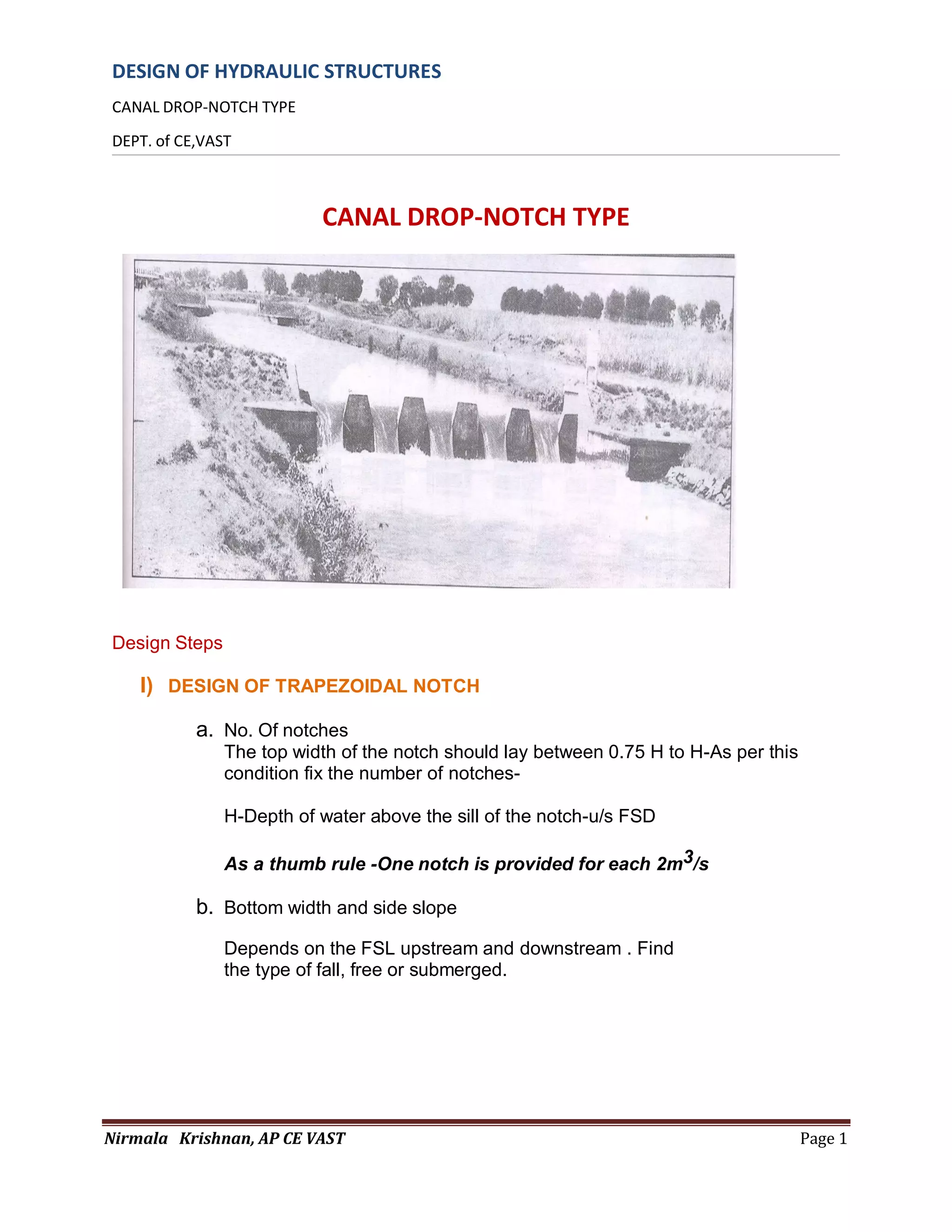 Canal drop notch type -design steps | PDF