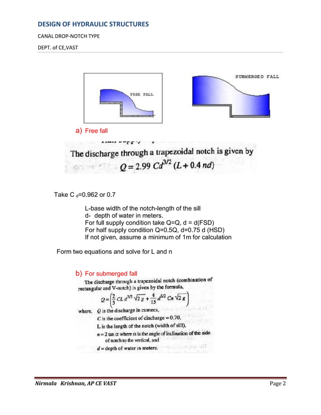Canal drop notch type -design steps | PDF | Physics | Science