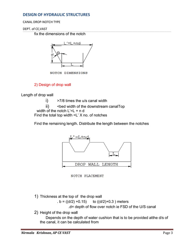 Canal drop notch type -design steps | PDF | Physics | Science