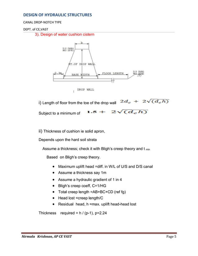 Canal drop notch type -design steps | PDF | Physics | Science