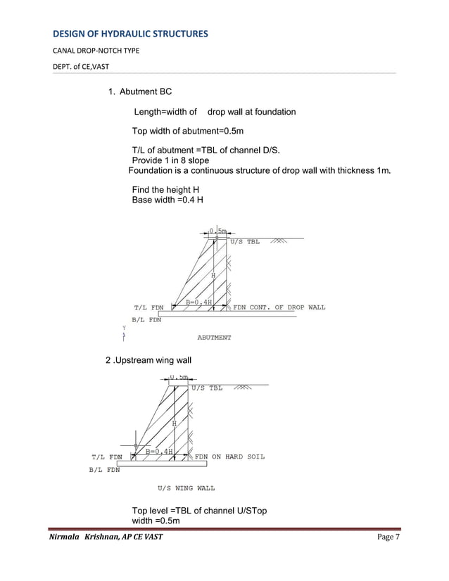 Canal drop notch type -design steps | PDF | Physics | Science