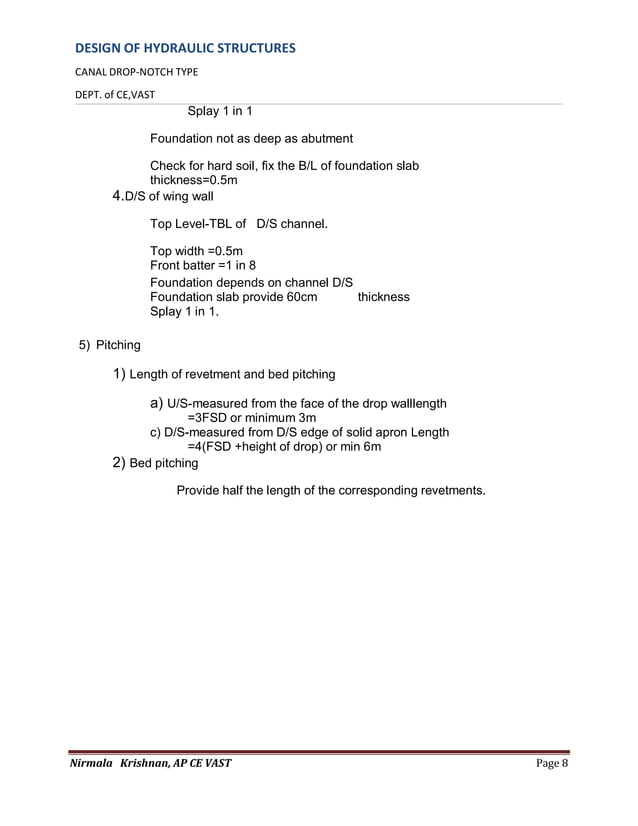 Canal drop notch type -design steps | PDF | Physics | Science