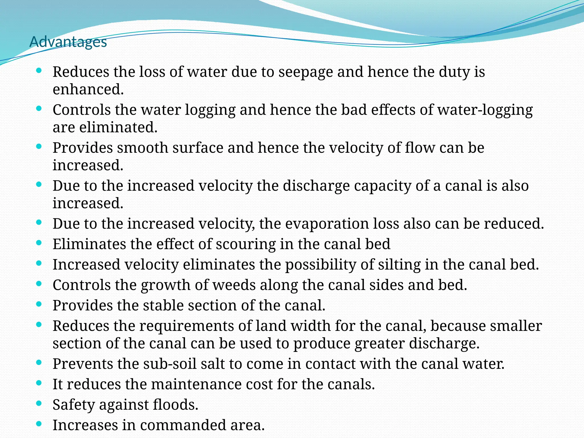 Canal lining defined in Irrigation Engineering | PPTX