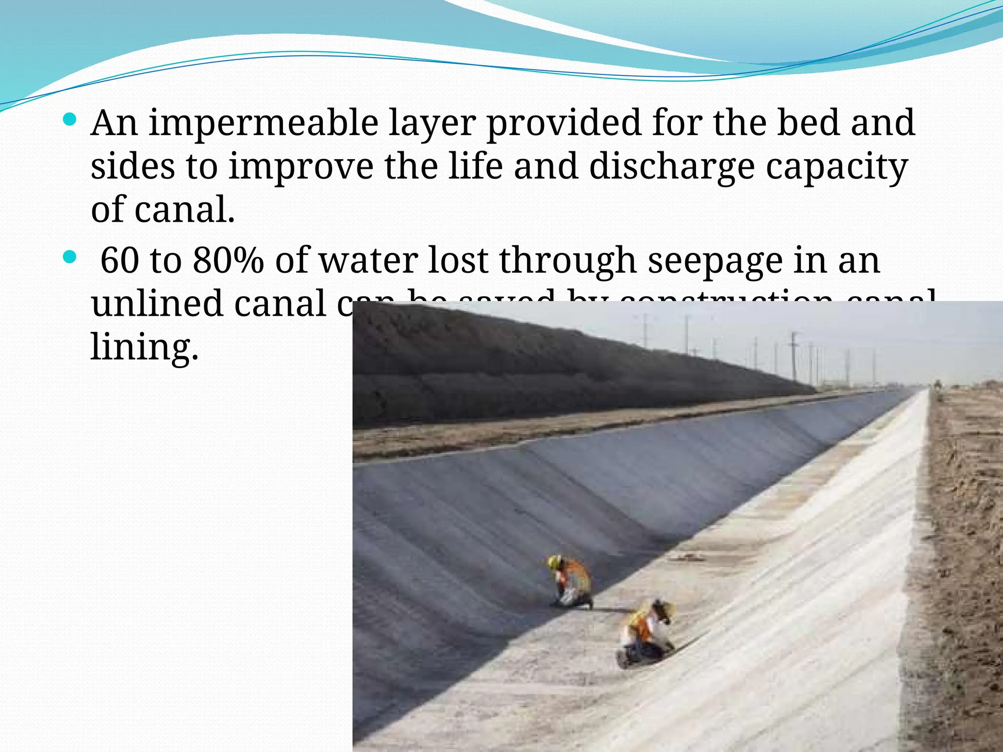 Canal lining defined in Irrigation Engineering | PPTX