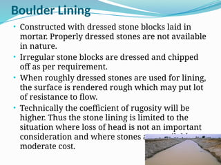 Canal lining defined in Irrigation Engineering | PPTX