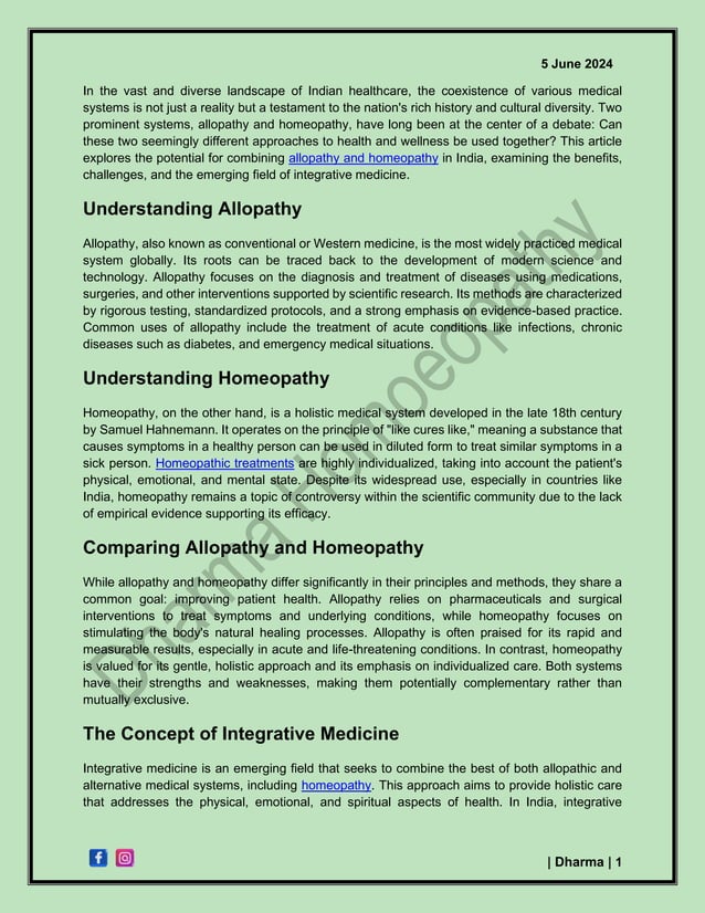 Can Allopathy and Homeopathy Be Used Together in India.pdf | Holistic ...