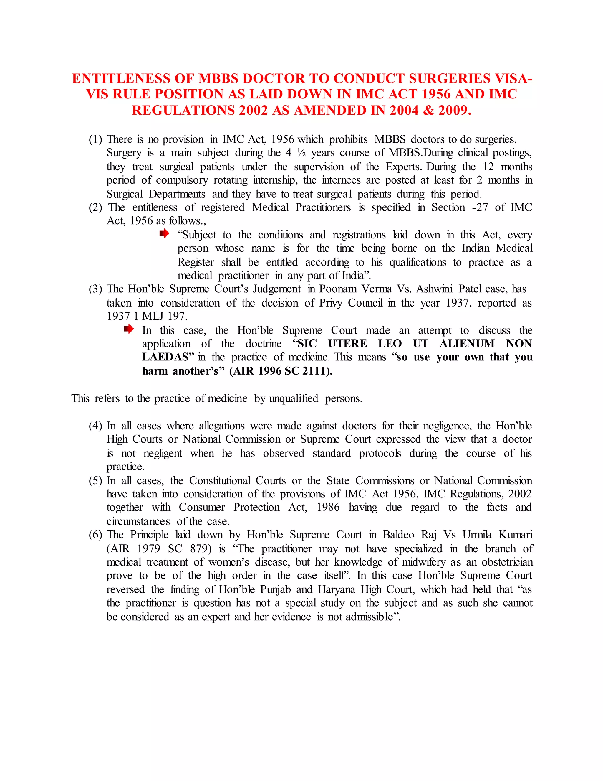 Can a mbbs doctor do surgery by n | DOCX