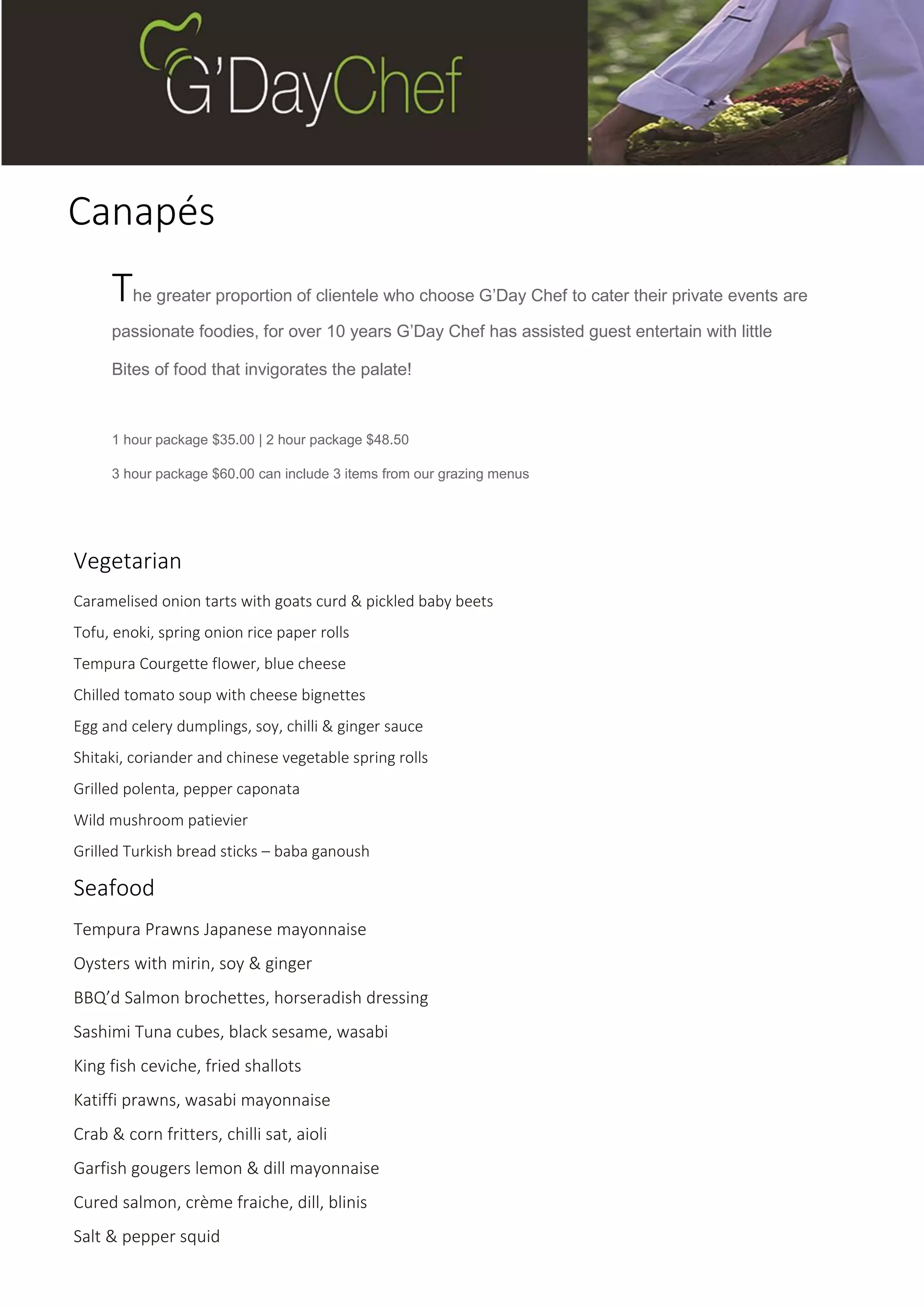 Canapes menu new 2014 | PDF | Desserts and Baking | Food & Drink