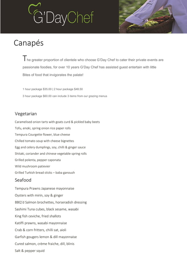 Canapes menu new 2014 | PDF | Desserts and Baking | Food & Drink