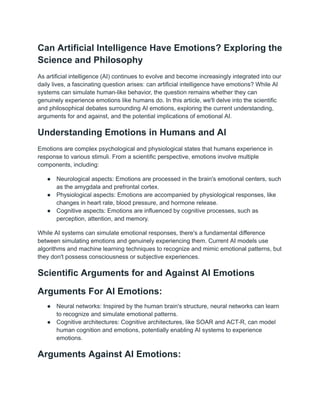 Can Artificial Intelligence Have Emotions? Exploring the Science and ...