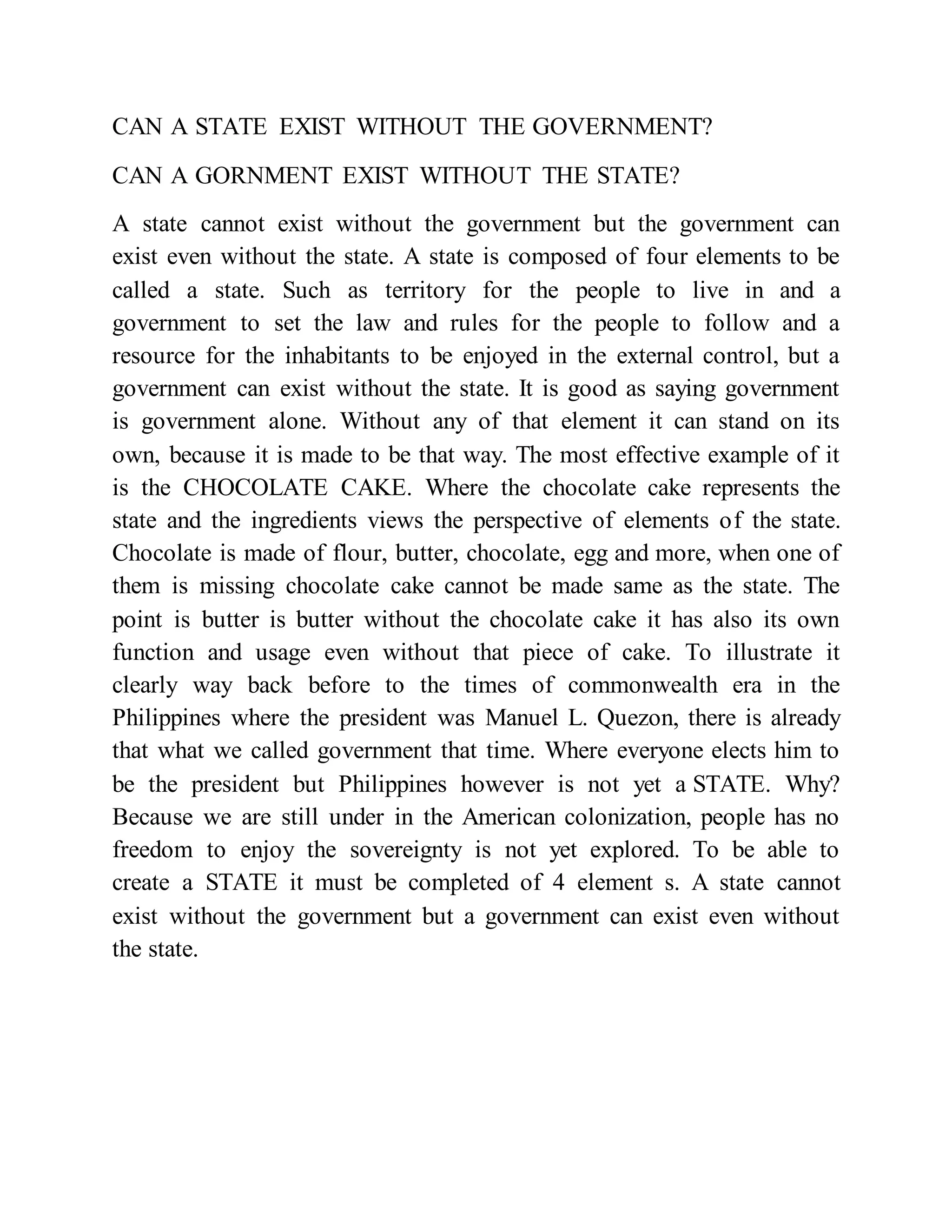 Can a state exist without the government | DOCX