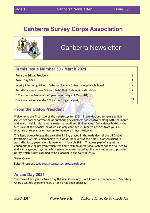 Canberra Survey Corps Assoc newsletter 50 | PDF