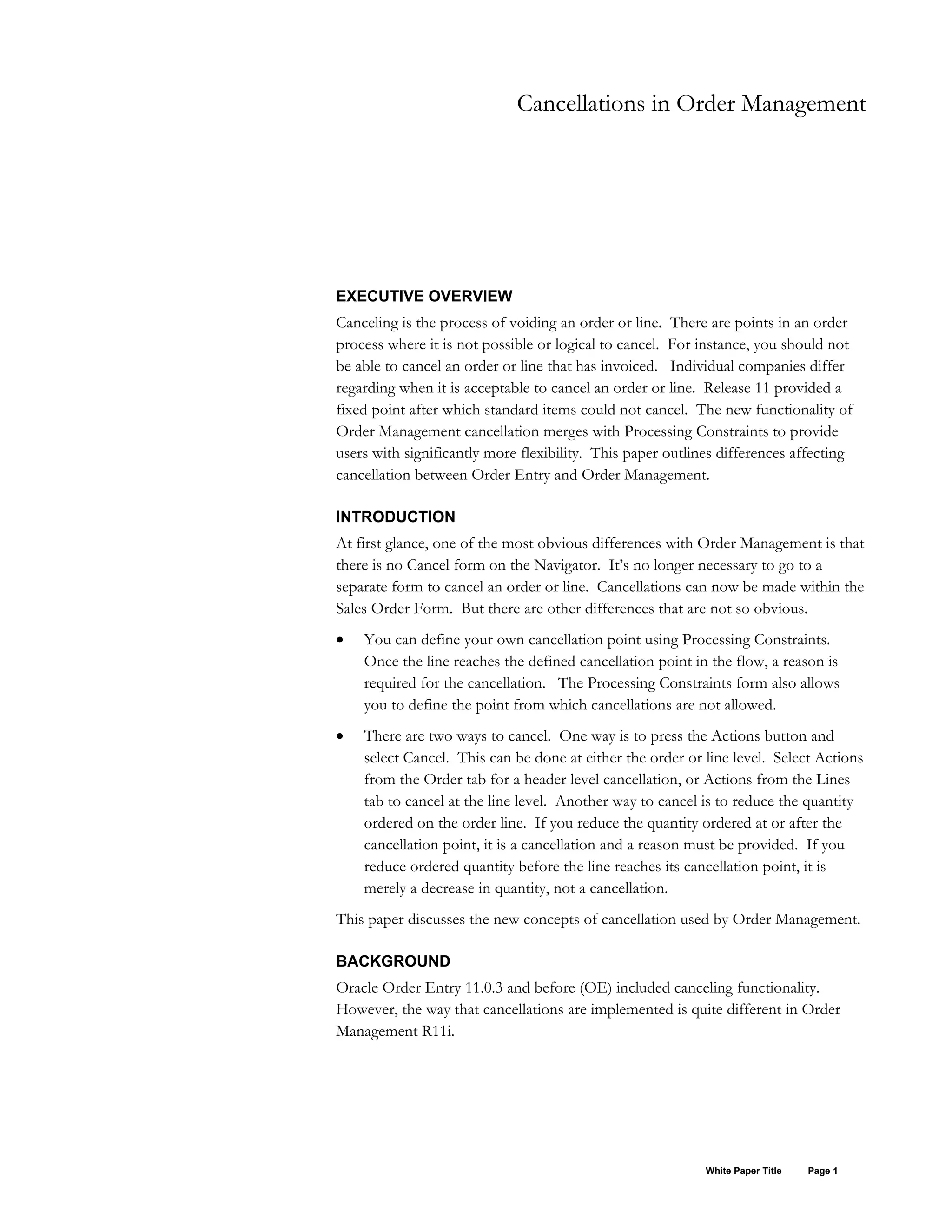 Cancellations in Order Management | PDF