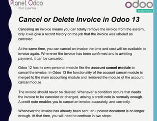 Cancel or delete invoice in odoo 13 | PPTX