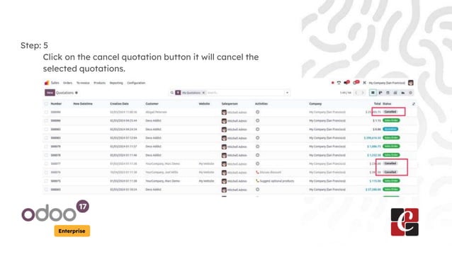Cancel Quotation from List View in Odoo 17 | PPTX | Technology & Computing