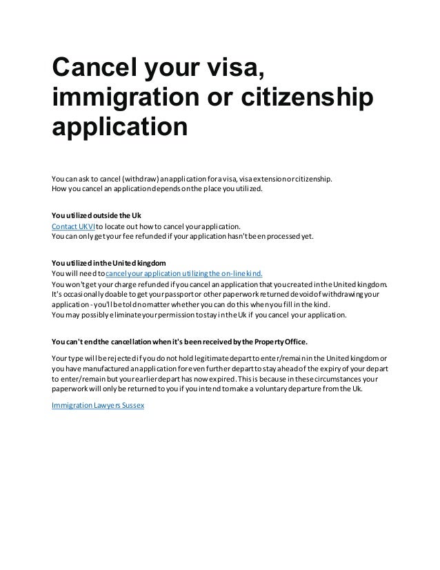 Cancel your visa, immigration or citizenship application