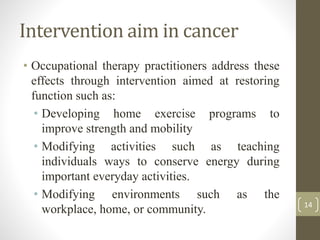 Cancer and role of occupational therapist in cancer | PPTX