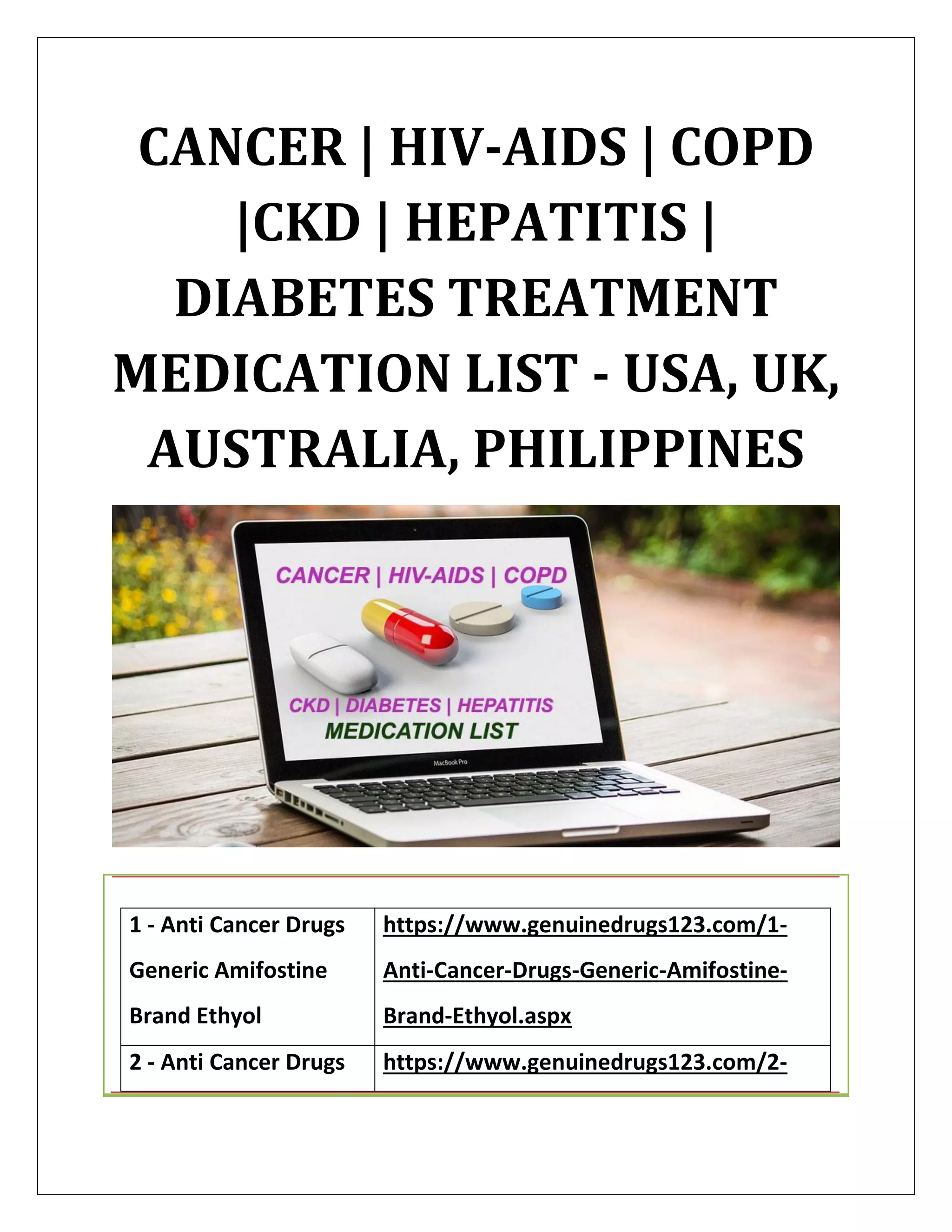 CANCER | HIV-AIDS | COPD | CKD | HEPATITIS | DIABETES CARE MEDICATION | PDF
