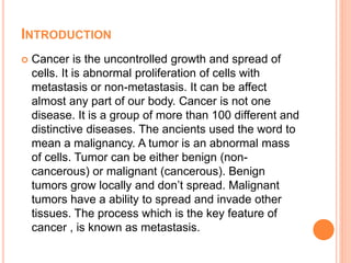 Cancer and its prevention | PPTX | Cancer | Diseases and Conditions