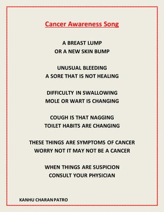 Cancer awareness song | DOCX