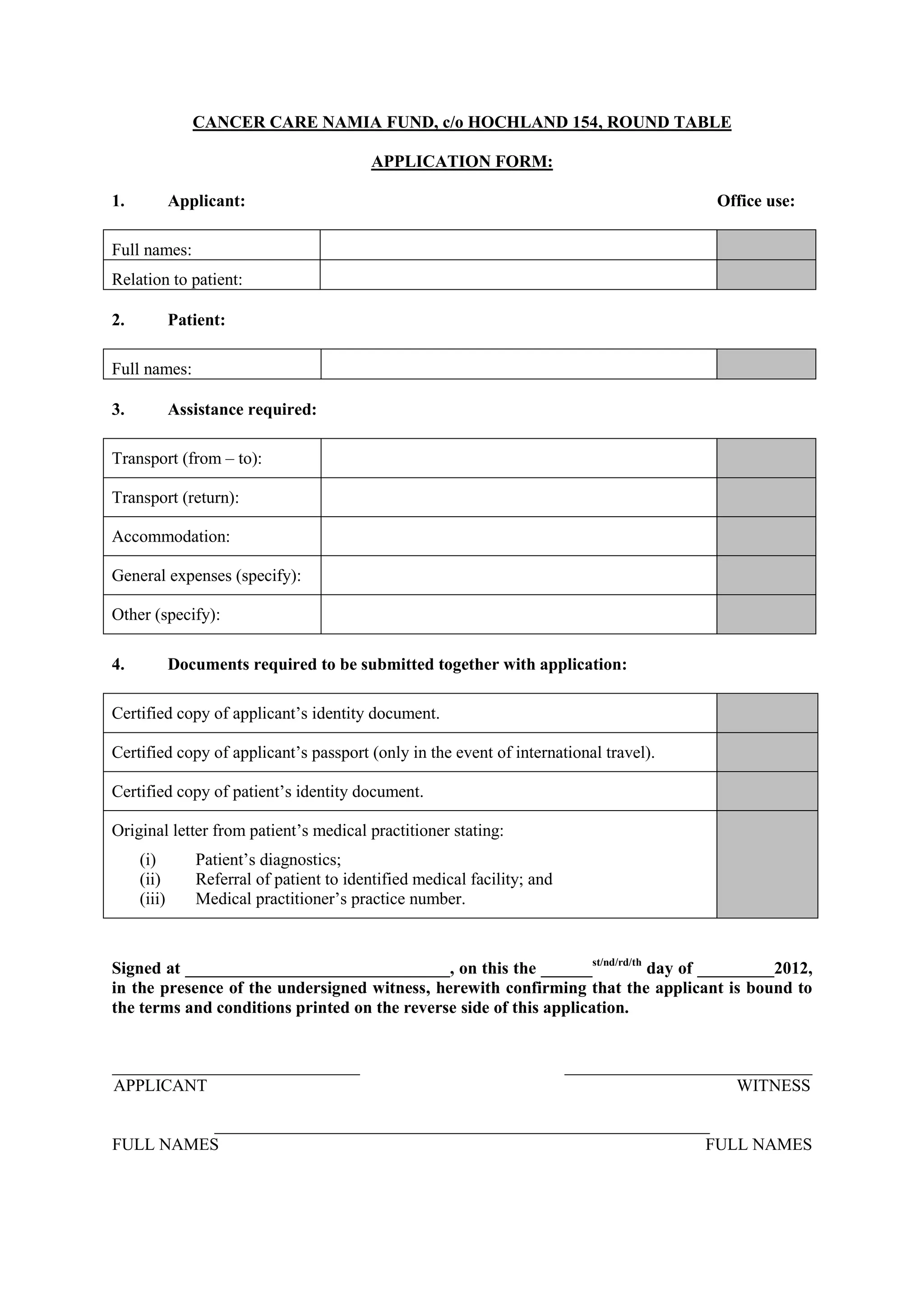 Cancer care namibia fund application form | DOCX