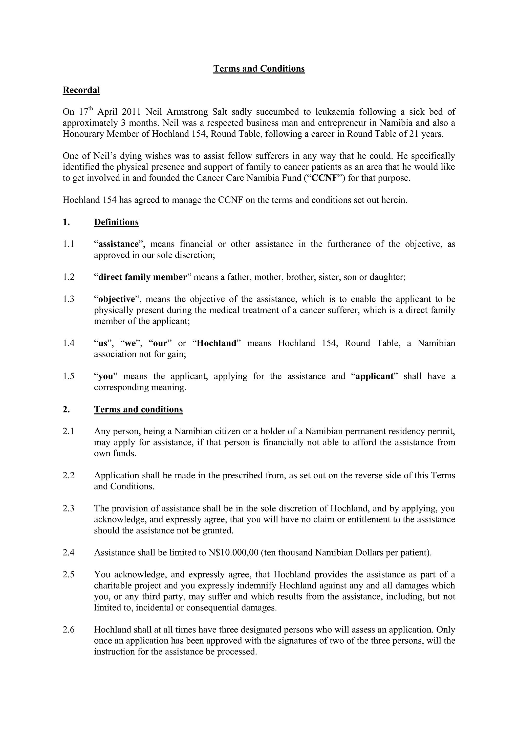 Cancer care namibia fund application form | DOCX