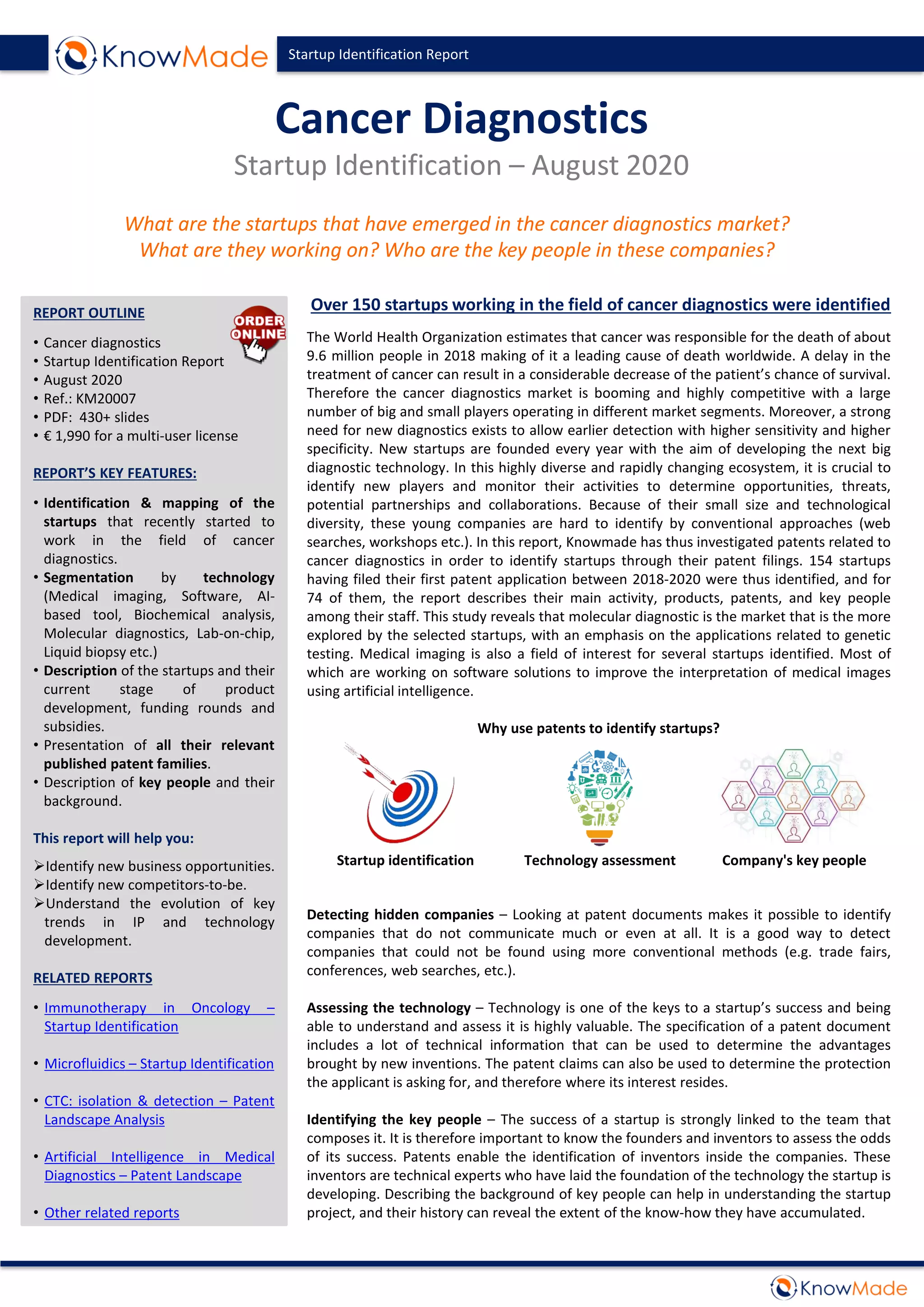 Cancer diagnostics startup identification 2020 flyer | PDF