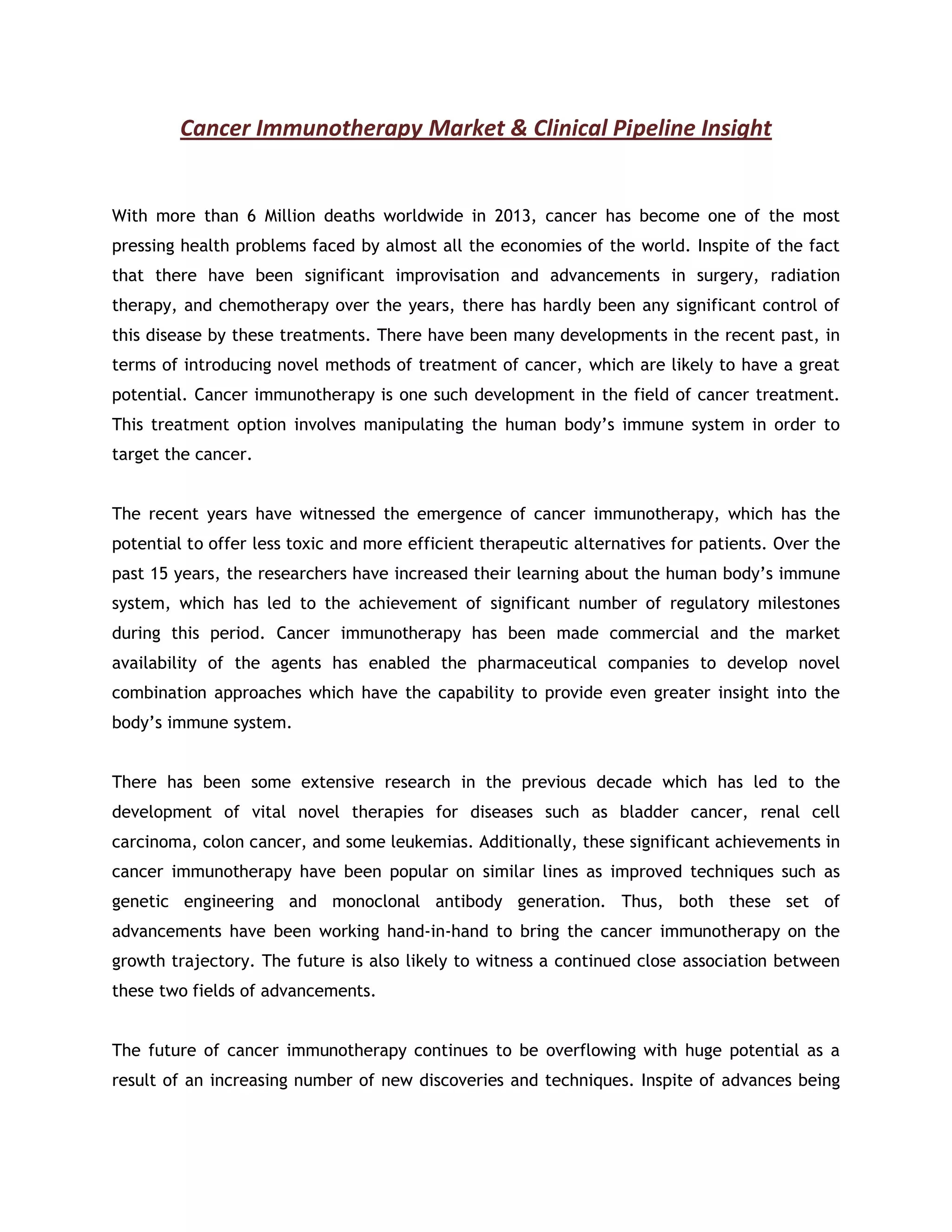 Cancer Immunotherapy Market Pdf Cancer Diseases And Conditions