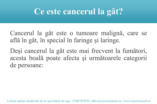 Cancer la gât - ce este, diagnostic, tratament | PDF