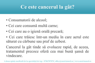 Cancer la gât - ce este, diagnostic, tratament | PDF