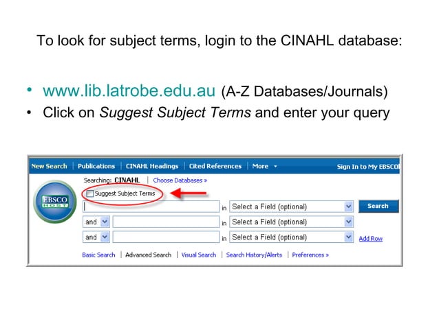 CINAHL Advanced Search Techniques | PPT