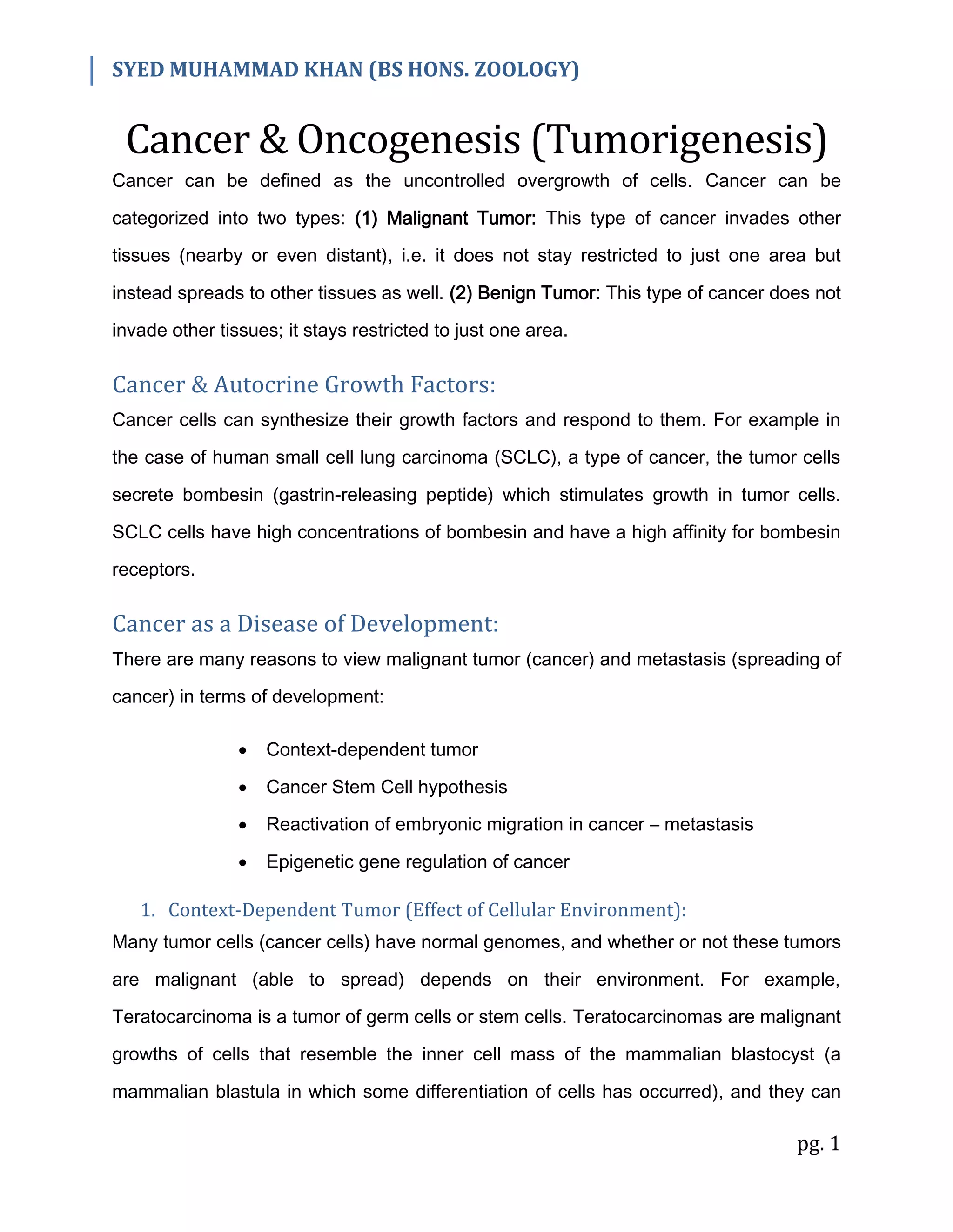 Cancer & Oncogenesis (Tumorigenesis) | PDF