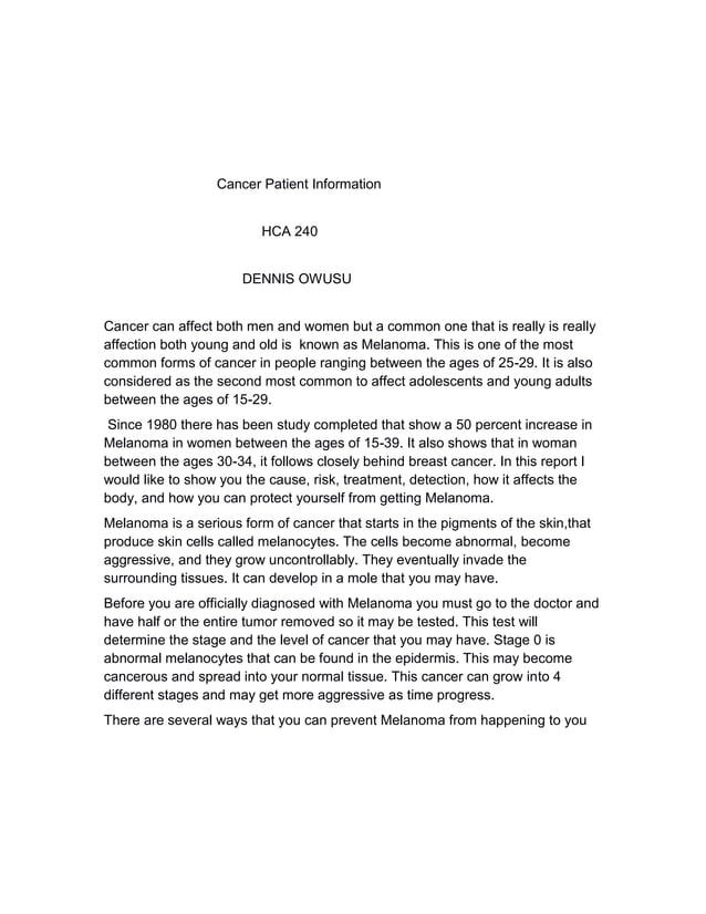 Cancer patient information | DOCX | Cancer | Diseases and Conditions
